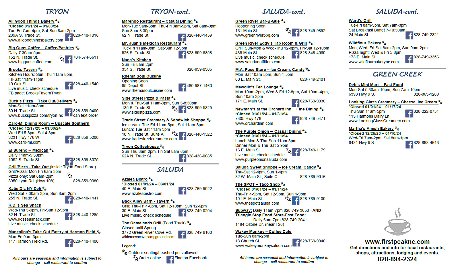 GUIDE: First Peak Restaurant Info with Hours - First Peak of the Blue Ridge